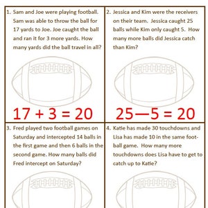 Super Football Math Worksheets | NO PREP - Etsy