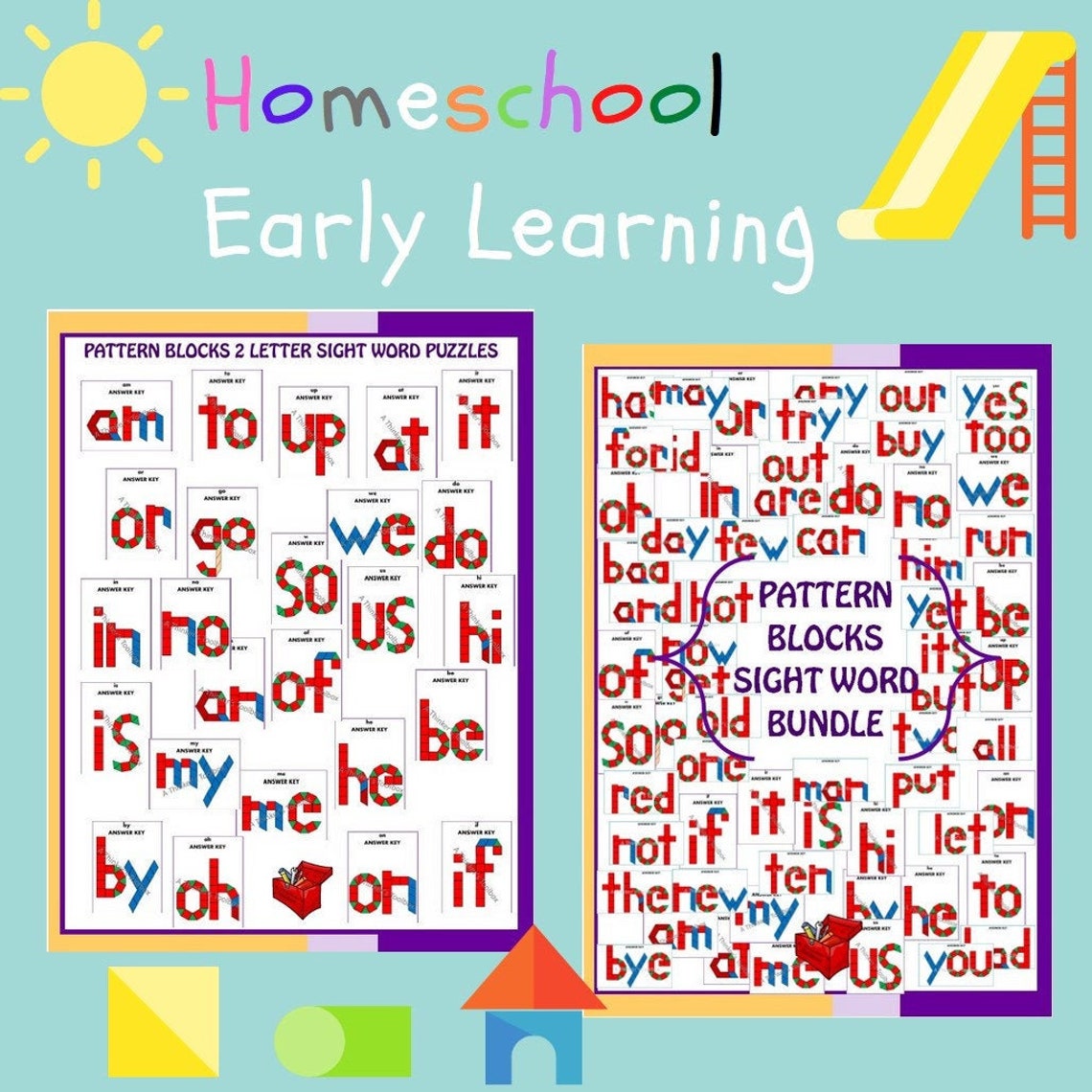352 PAGES Sight Word Pattern Block Mat Printables AND - Etsy