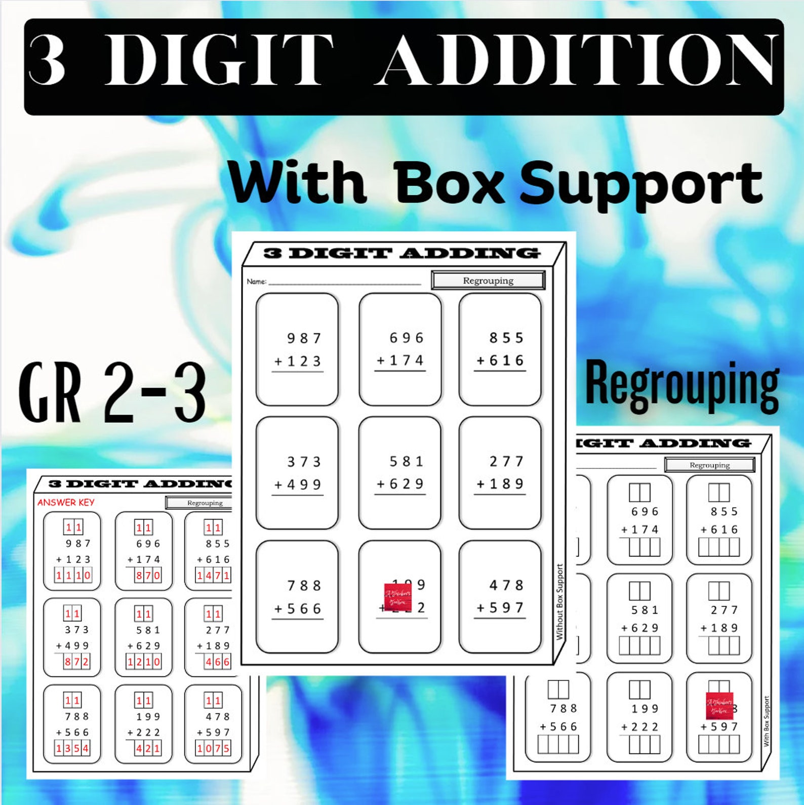 3 Digit Addition Printable Worksheets (mixed W/box Support) - Etsy