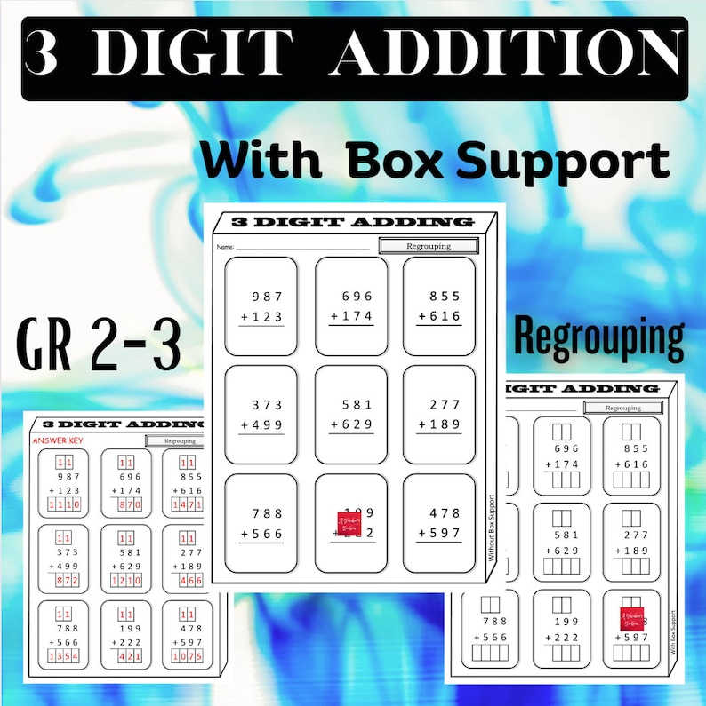 3 Digit Addition Printable Worksheets (mixed W/box Support) - Etsy
