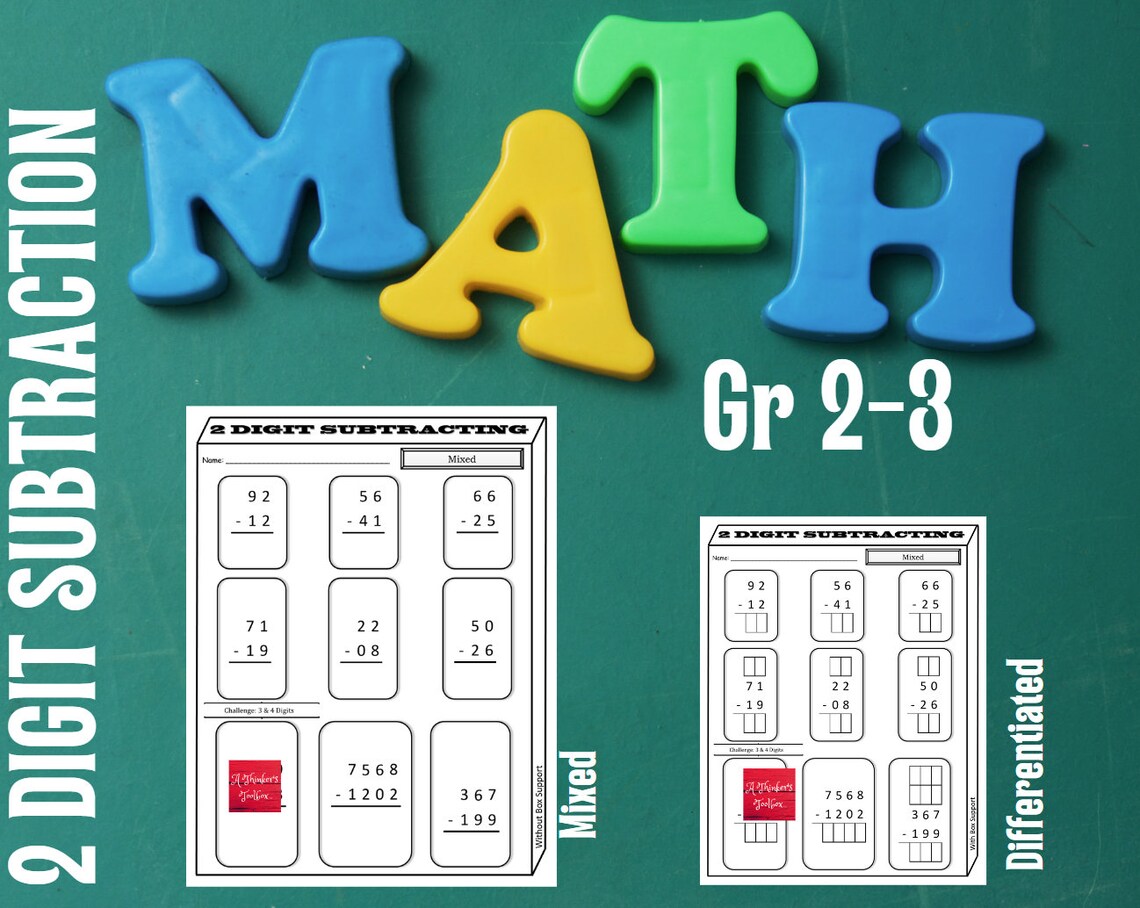 2 Digit Subtraction Printable Worksheets mixed - Etsy