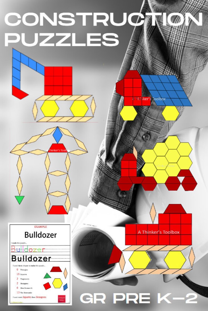 Construction Pattern Block Mat Printables & Worksheets - Etsy