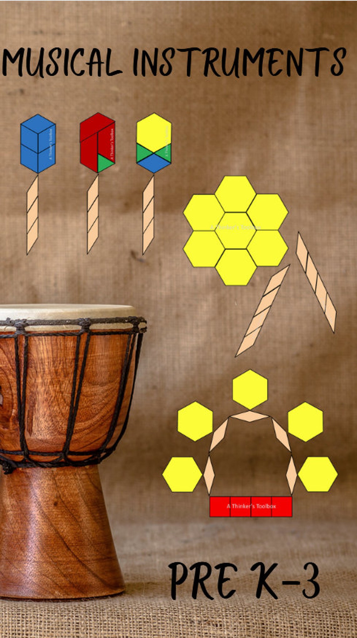 Musical Instruments Pattern Block Mat Printables & Worksheets - Etsy