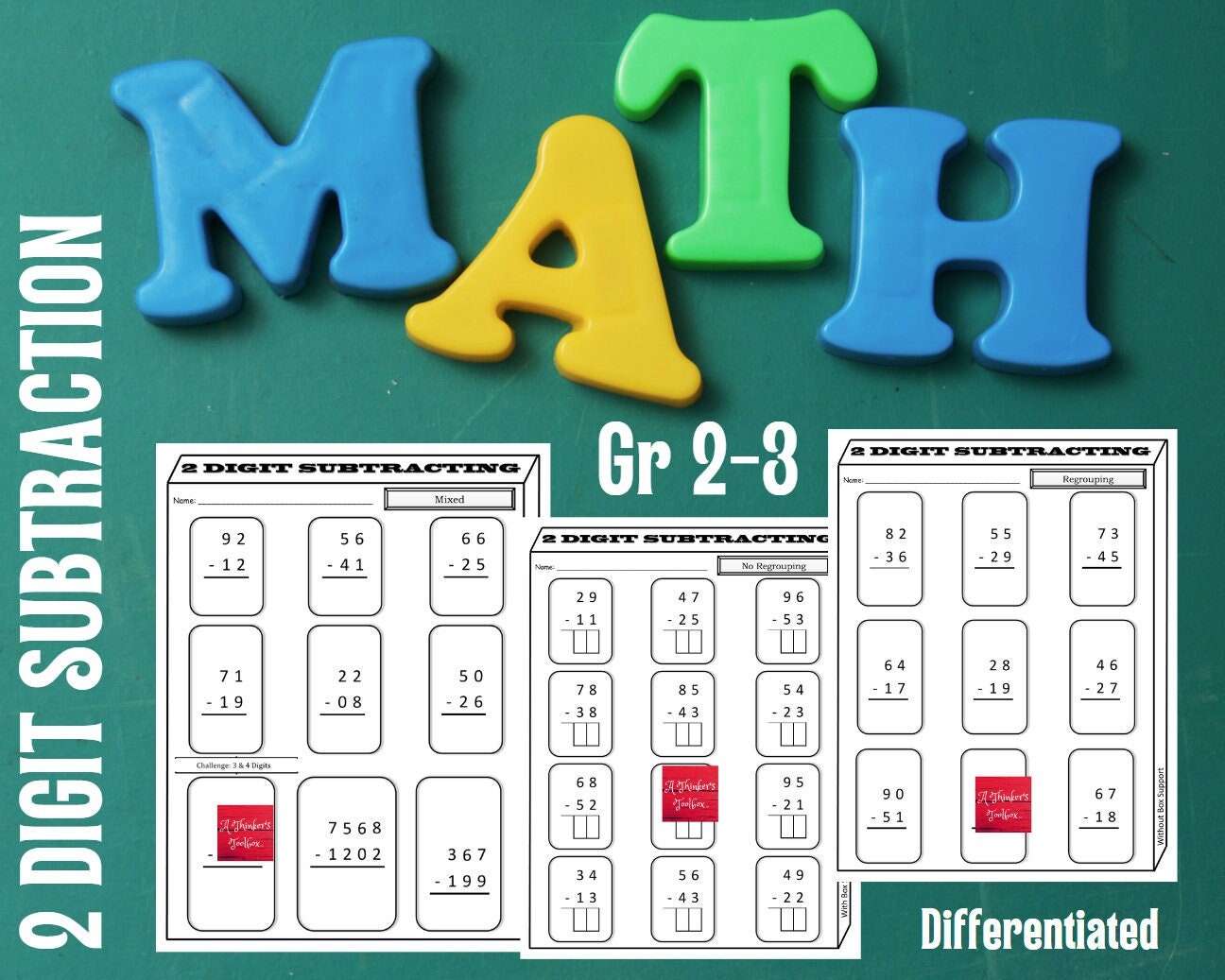 2 Digit Subtraction Printable Worksheets mixed - Etsy