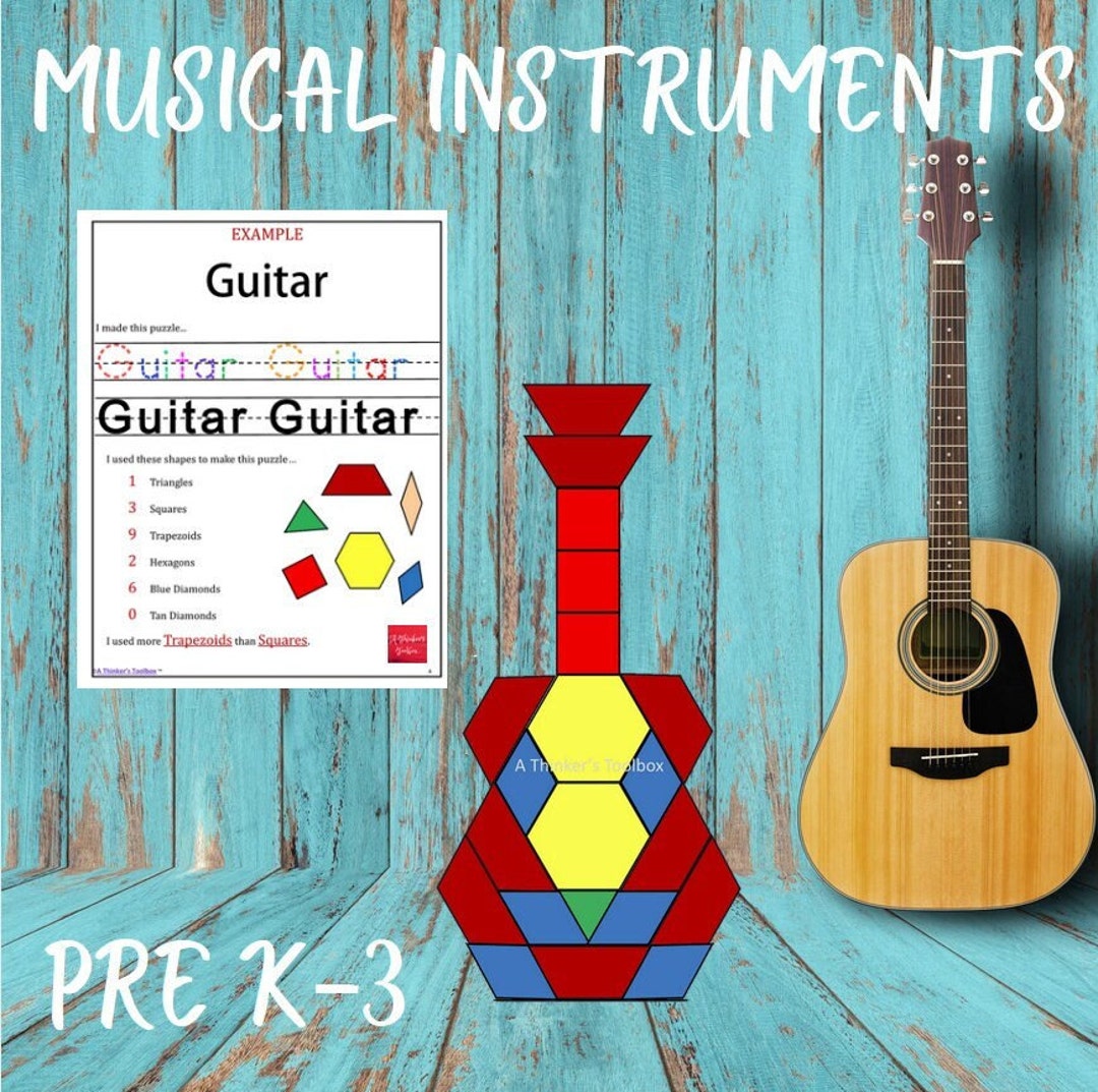 Musical Instruments Pattern Block Mat Printables & Worksheets - Etsy
