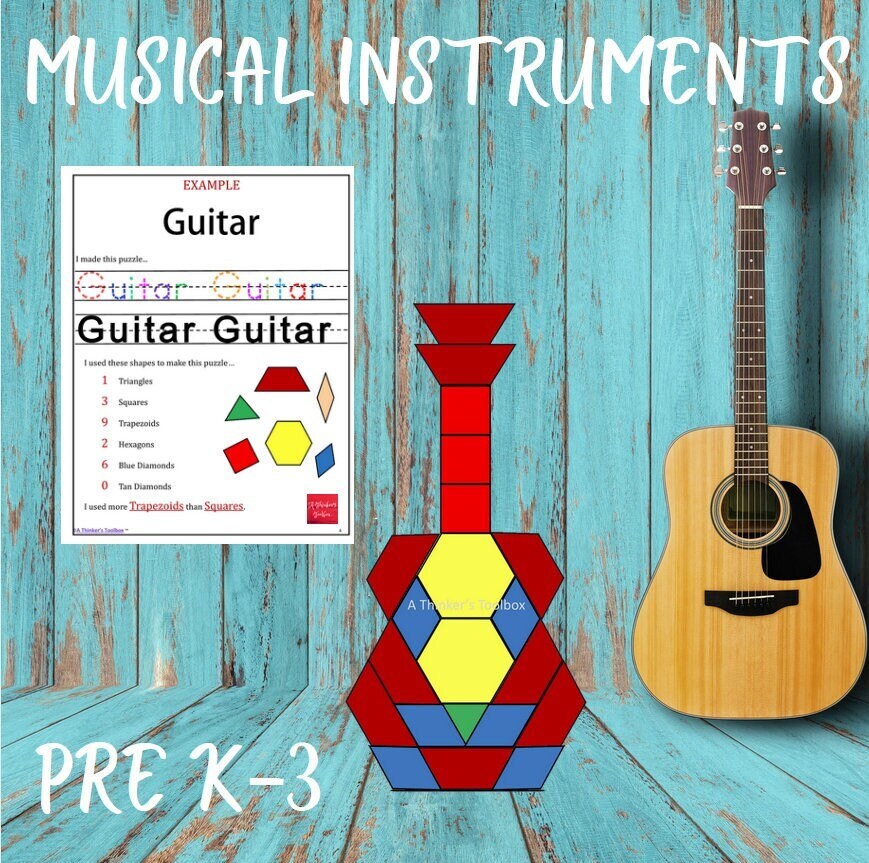 Musical Instruments Pattern Block Mat Printables & Worksheets - Etsy
