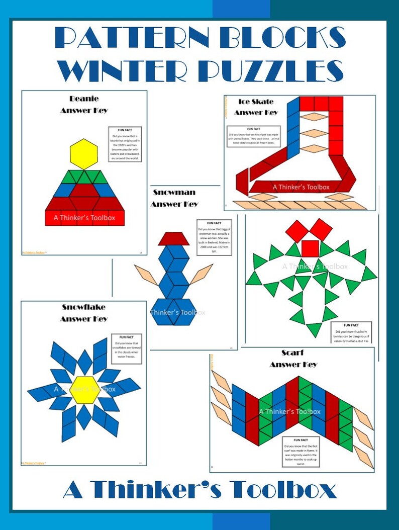 Winter Pattern Block Puzzles & Worksheets - Etsy