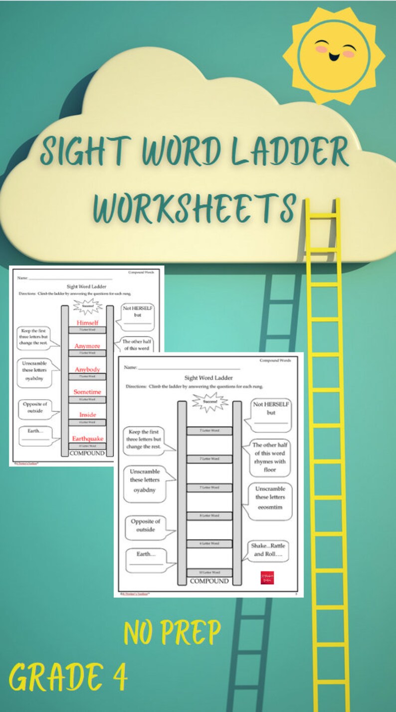 90 Words in ALL | 15 Printable Sight Word Ladder Worksheets Grade 4 - Etsy