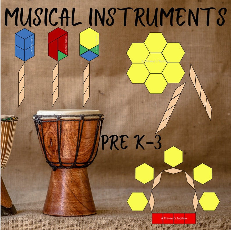 Musical Instruments Pattern Block Mat Printables & Worksheets - Etsy