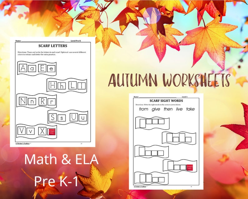 Autumn Math & ELA Worksheets - Etsy