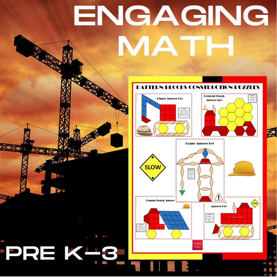 Construction Pattern Block Mat Printables & Worksheets - Etsy