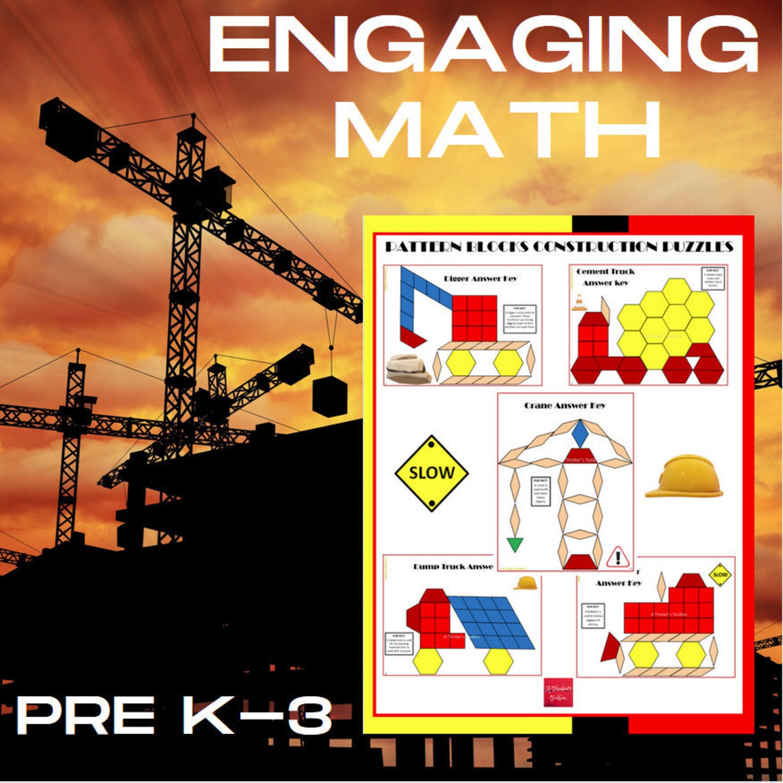 Construction Pattern Block Mat Printables & Worksheets - Etsy