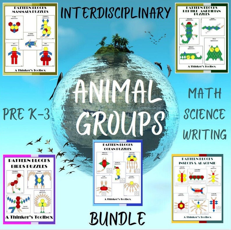 Animal Groups Pattern Block Mat Printables & Worksheets BUNDLE - Etsy