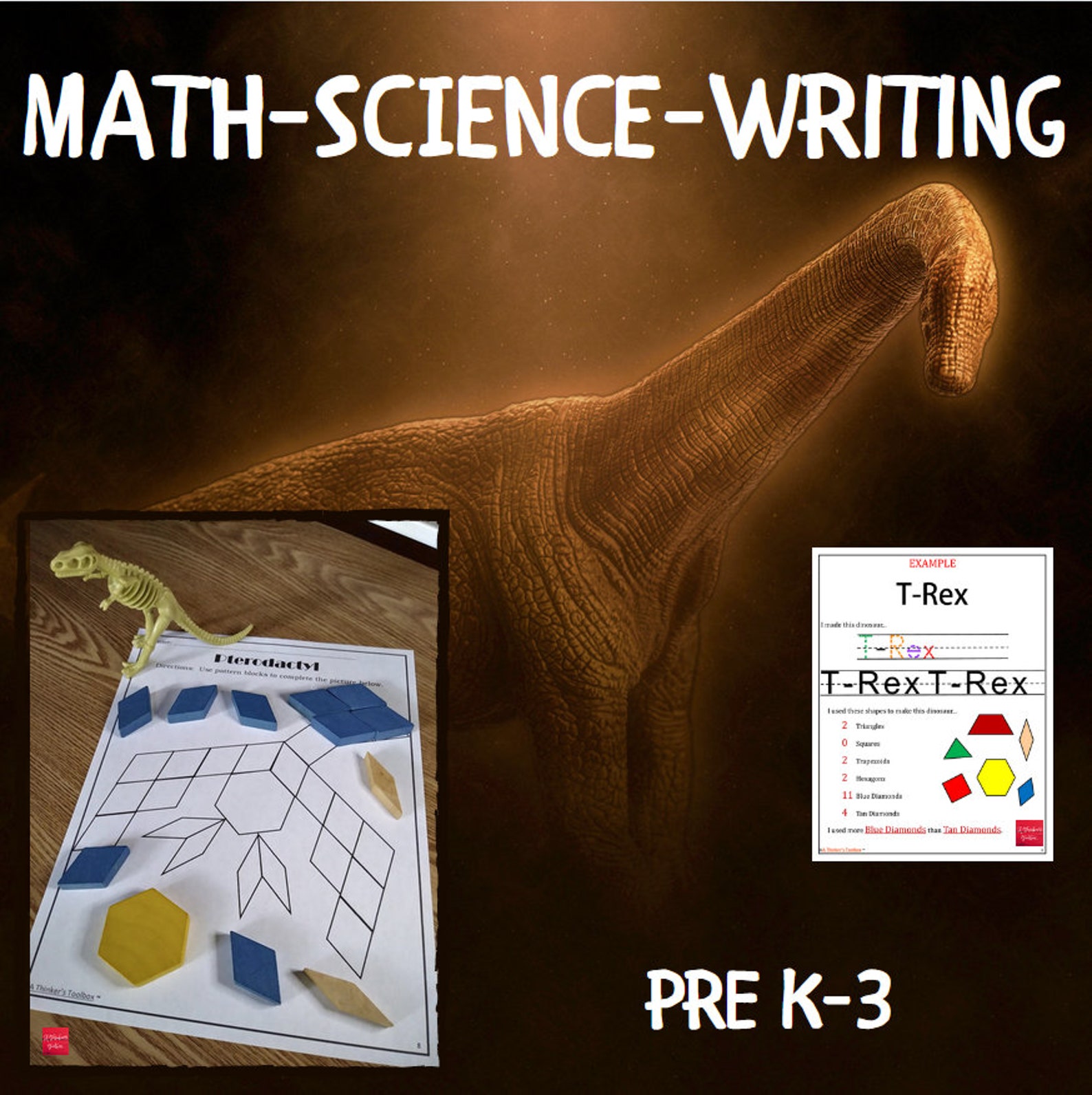 Dinosaur Pattern Block Mat Printables & Worksheets - Etsy