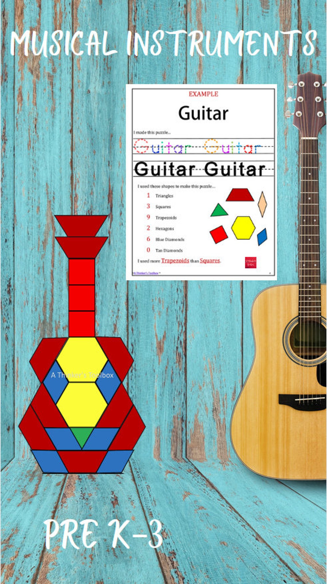Musical Instruments Pattern Block Mat Printables & Worksheets - Etsy