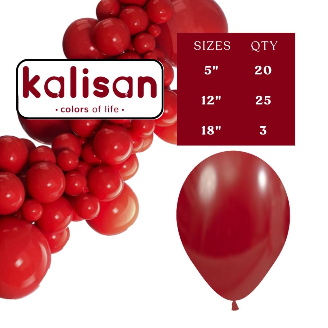 Deep Red Balloons – 5”, 12”, 18” Pack - Etsy