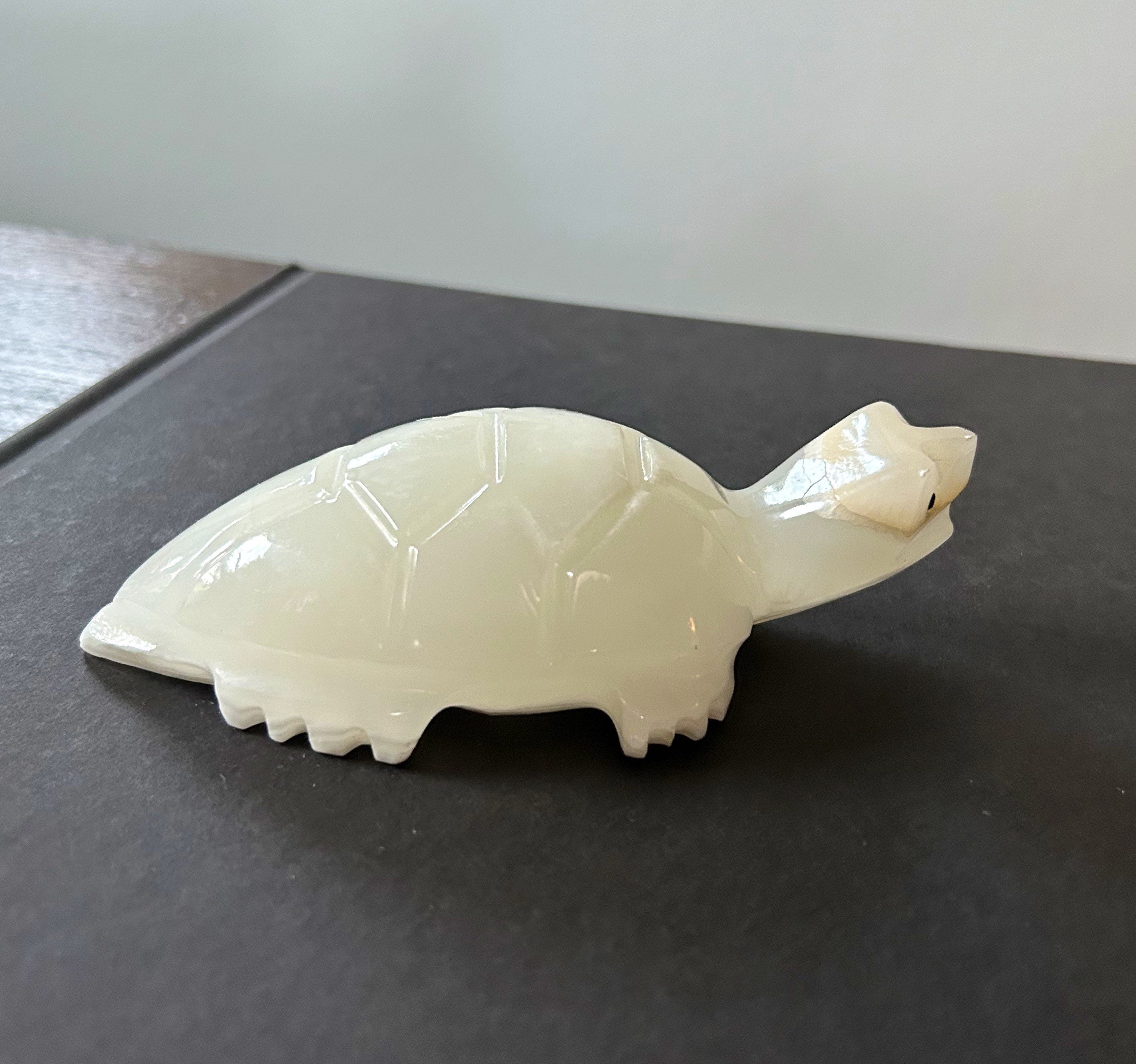 Carved Stone White Turtle - Etsy