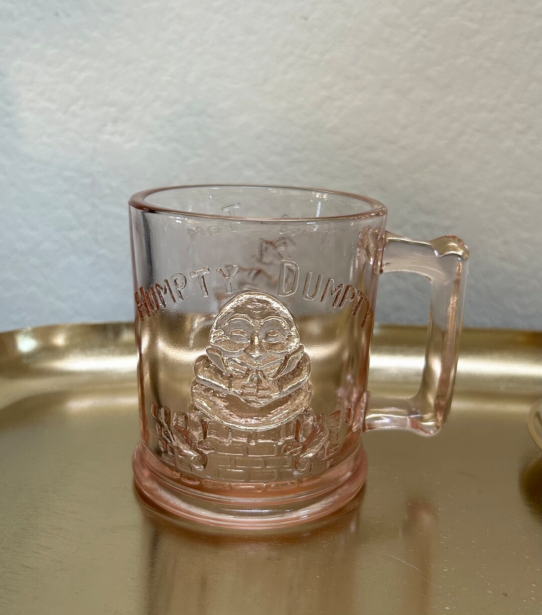 Vintage Tiara Pink Glass Humpty Dumpty/tom the Pipers Son Mug. Nursery ...