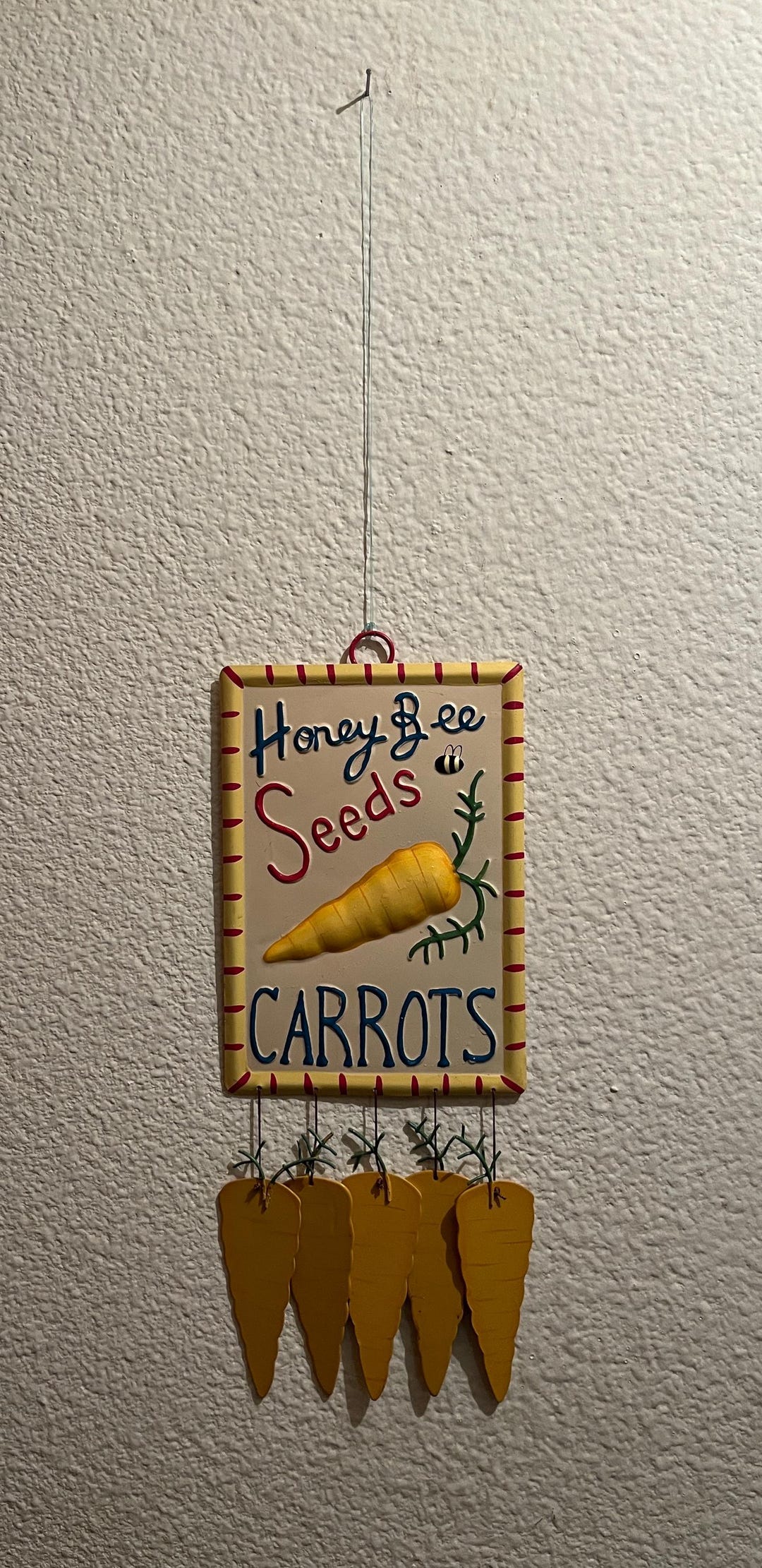 Vintage Metal Hanging Sign Honey Bee Seeds - Carrots Wind Chimes/garden ...