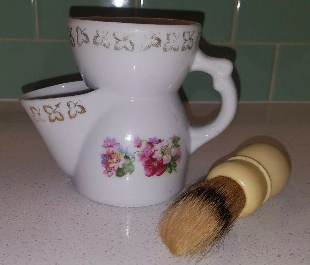 Vintage Porcelain Shaving Scuttle Cup/mug Floral Roses & Brush Made in ...