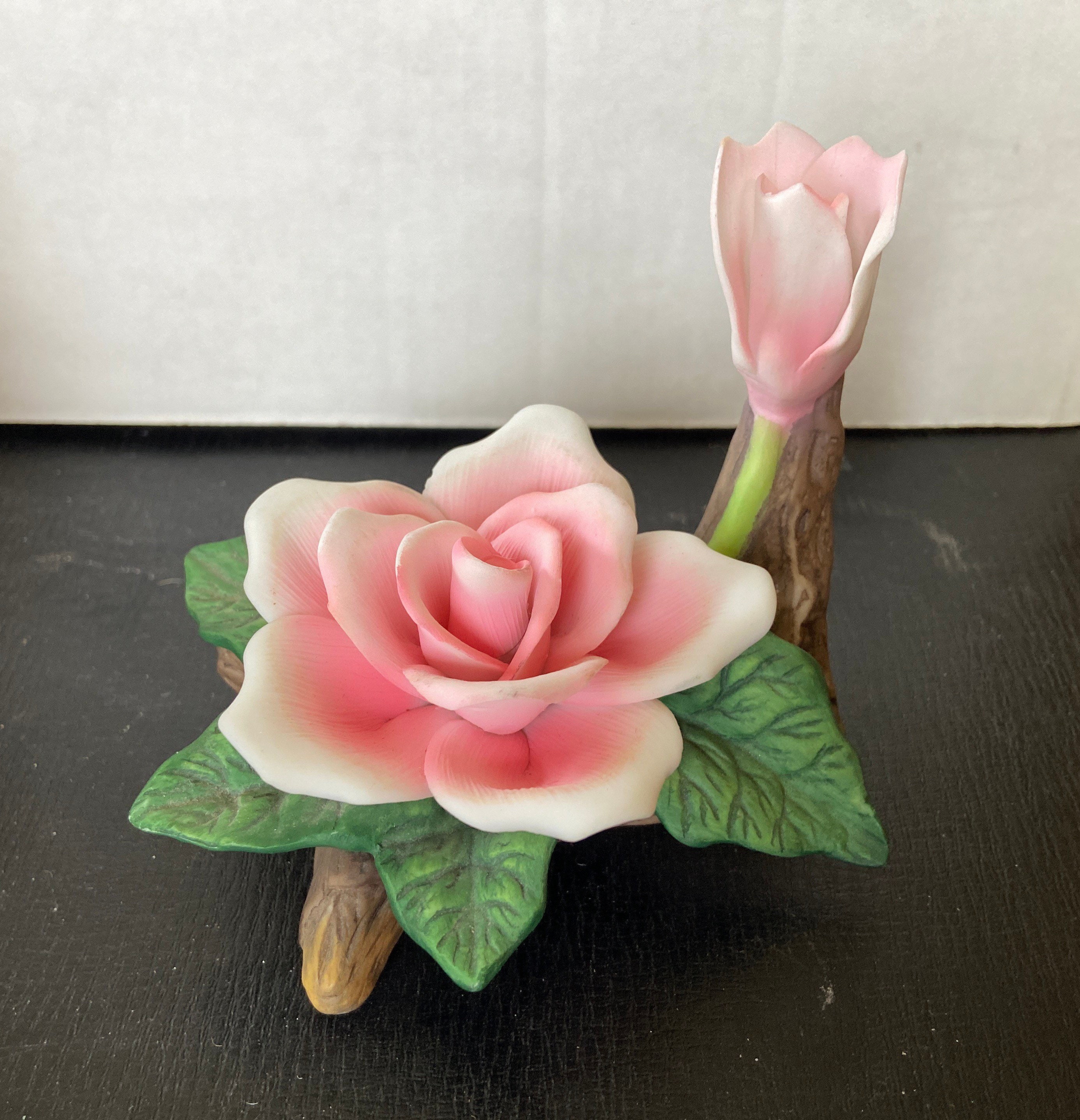 Vintage Hand Painted Pink Porcelain Rose & Rosebud | Etsy