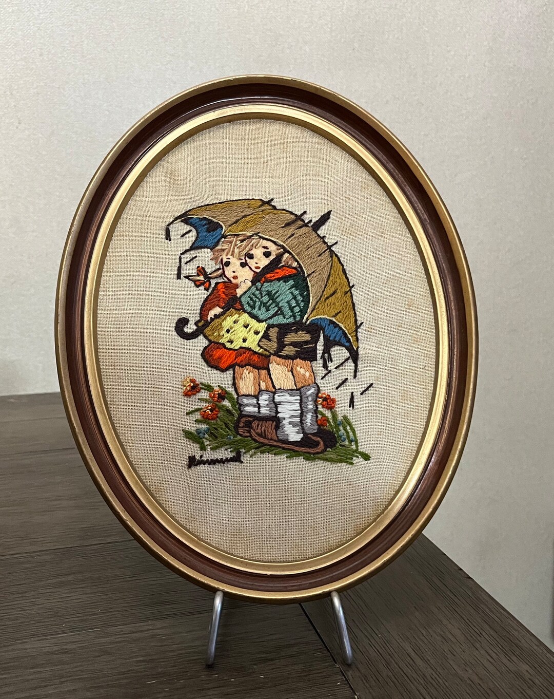 Vintage Hummel Needlework Crewel Embroidery Wall Art - Children With ...