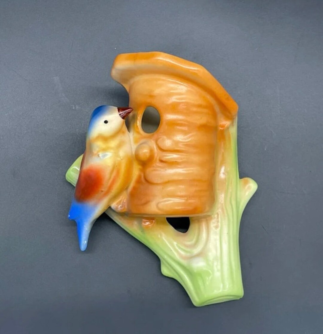 Vintage Collectible Chalkware Czechoslovakia Bird on Birdhouse Wall ...