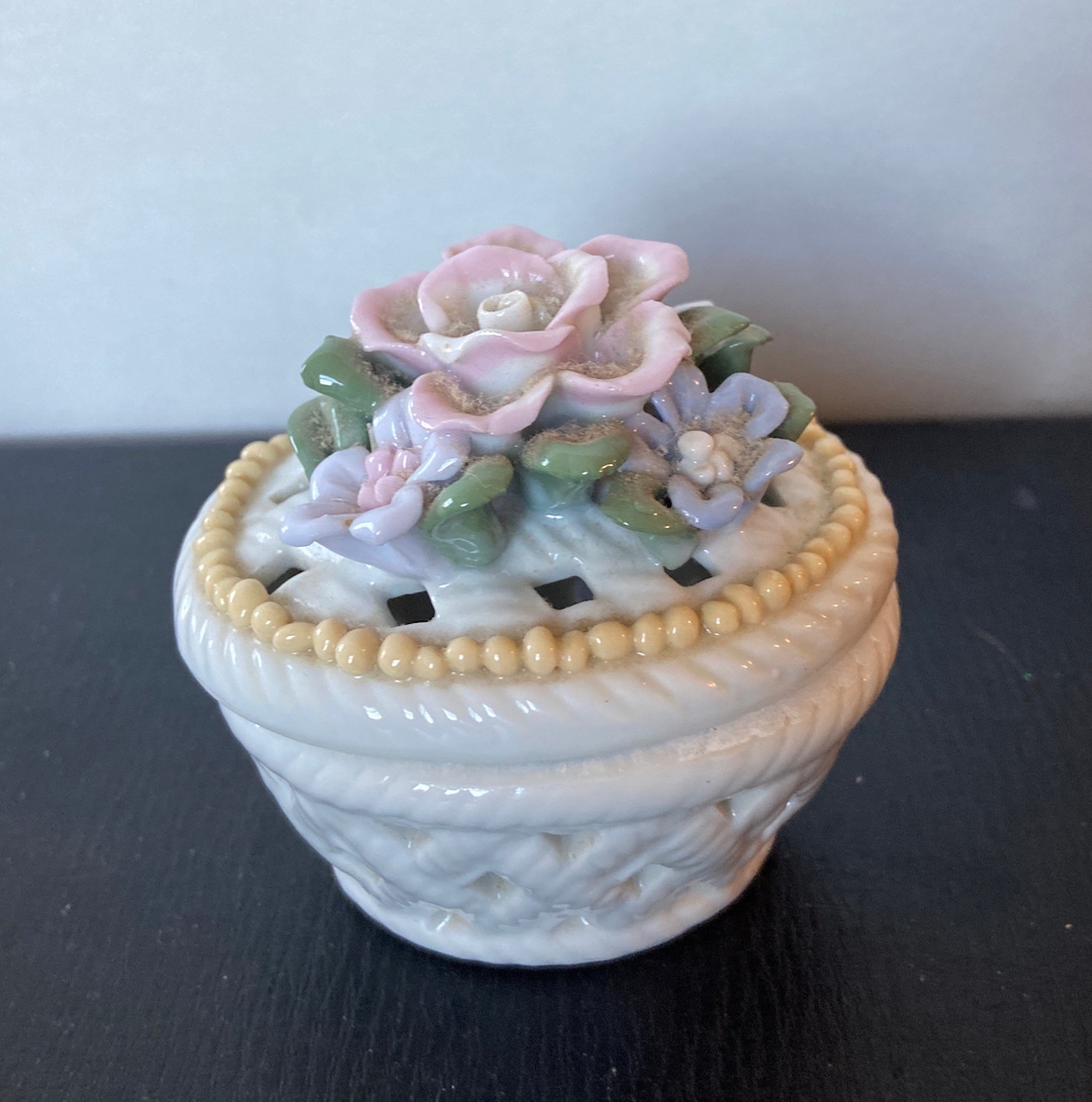 Vintage Basket Shaped Potpourri/trinket Box With Flowers on the Lid - Etsy