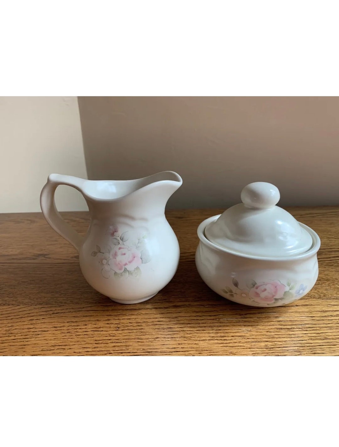 Vintage Pfaltzgraff Tea Rose Pattern Creamer and Sugar With Lid (ivory ...