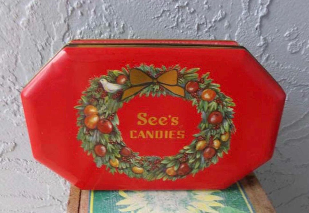 Vintage Sees Candies Collectible Tin Empty Christmas Holiday Wreath ...