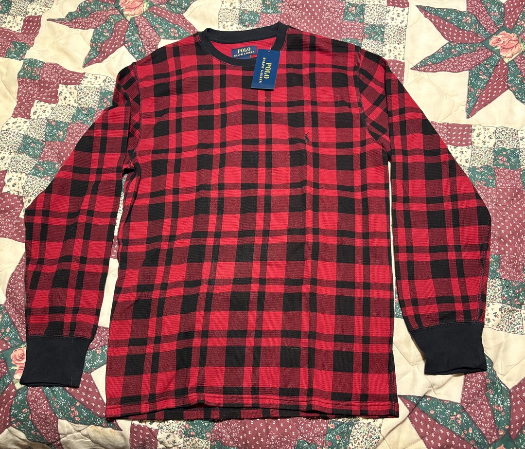 POLO Ralph Lauren Men’s Red Plaid Waffle Knit Long Sleeve Thermal ...