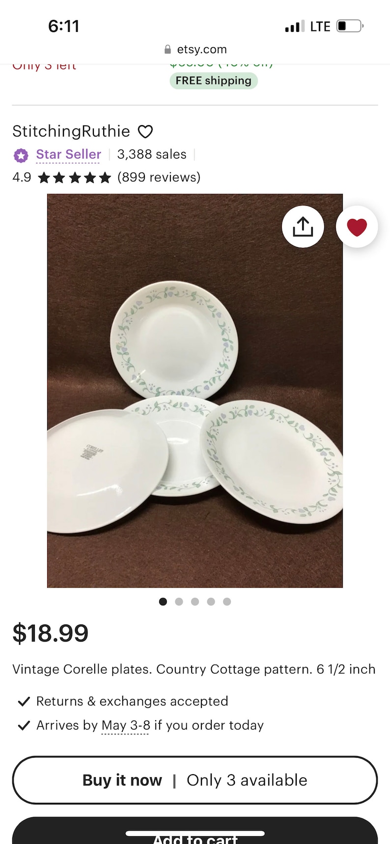 Vintage Collectible Corelle Country Cottage Dinner Plates - Etsy