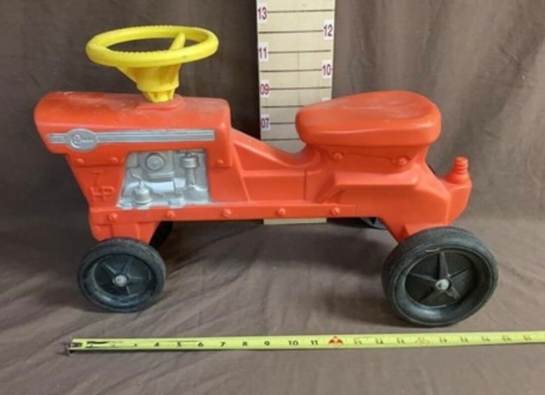 Vintage EMPIRE Blow Mold Plastic Ride on Tractor Orange RARE 21 X 16 ...