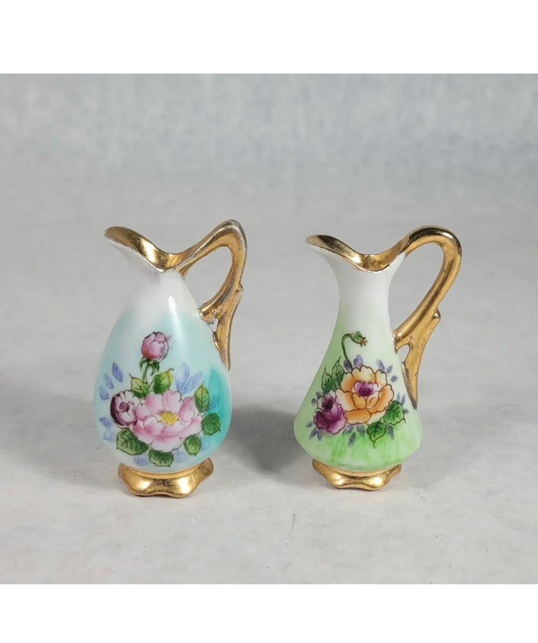 Vintage Collectible Pair of Ucagco Japan Hand Painted Flower Mini ...