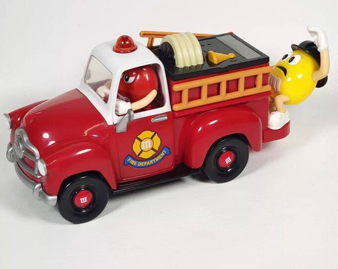 Vintage M&M Red and Yellow Fire Truck Candy Dispenser Plastic Limited ...