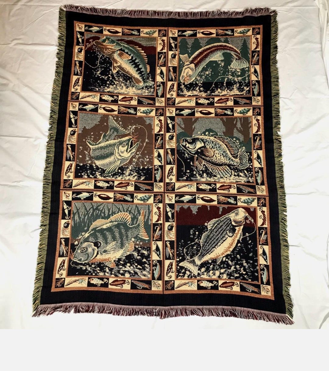 Goodwin Weavers Fishing Throw Blanket Fisherman Lures Tapestry 100% ...