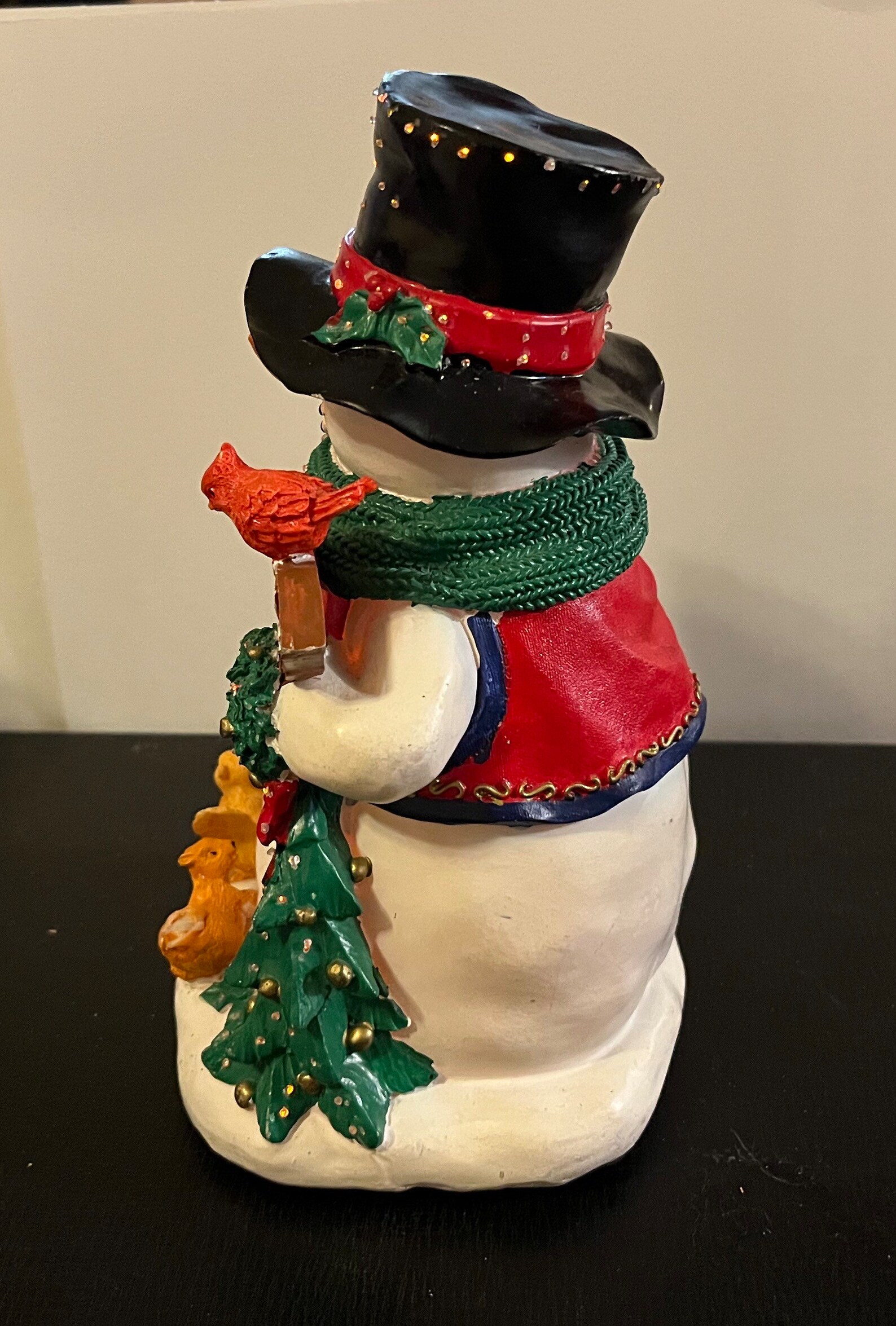Vintage North Pole Snowman With His Black Hat, Scarf and Small Animals ...