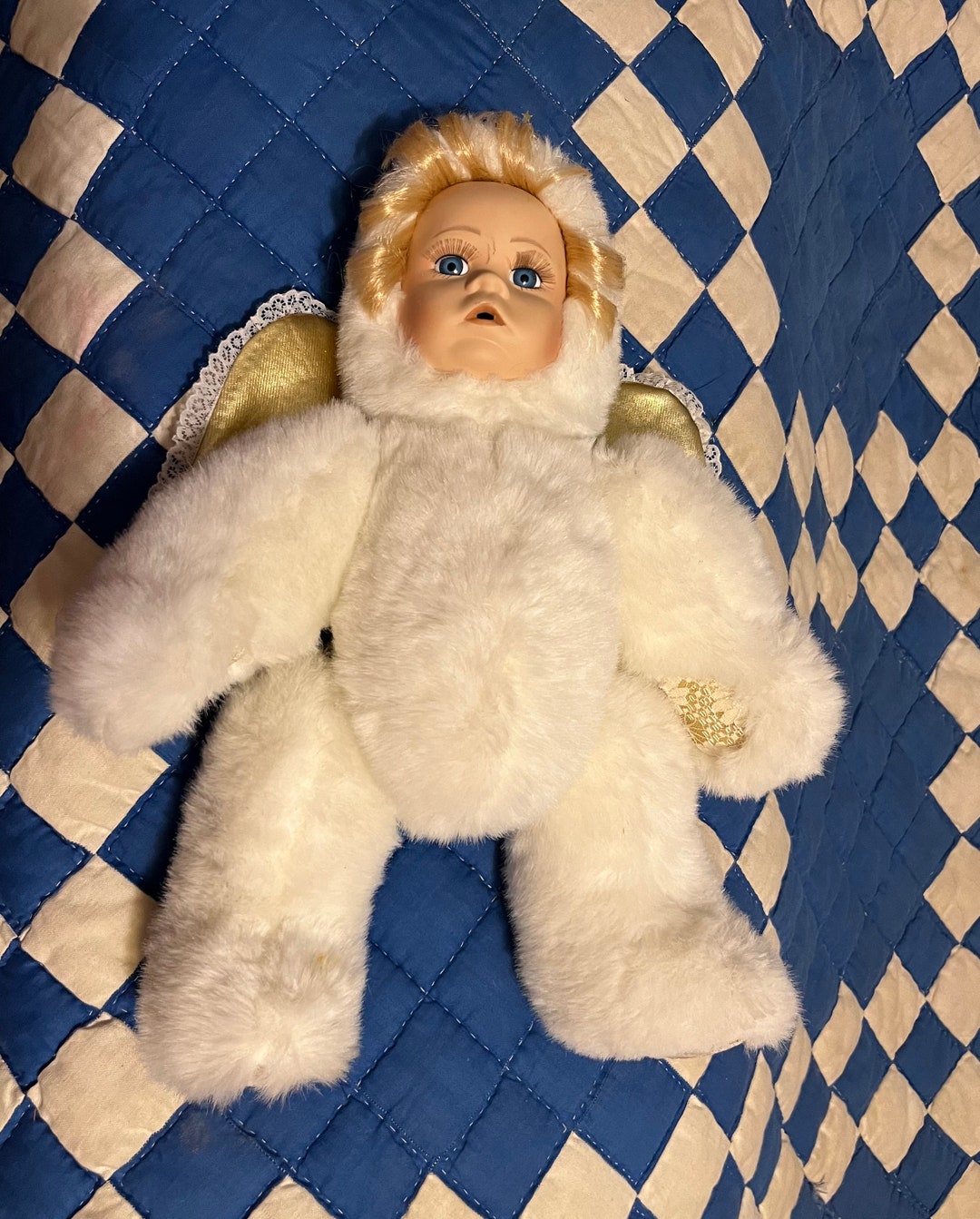 Vintage Collectible Wondertreats 16” Jointed Plush Angel Doll With Gold ...