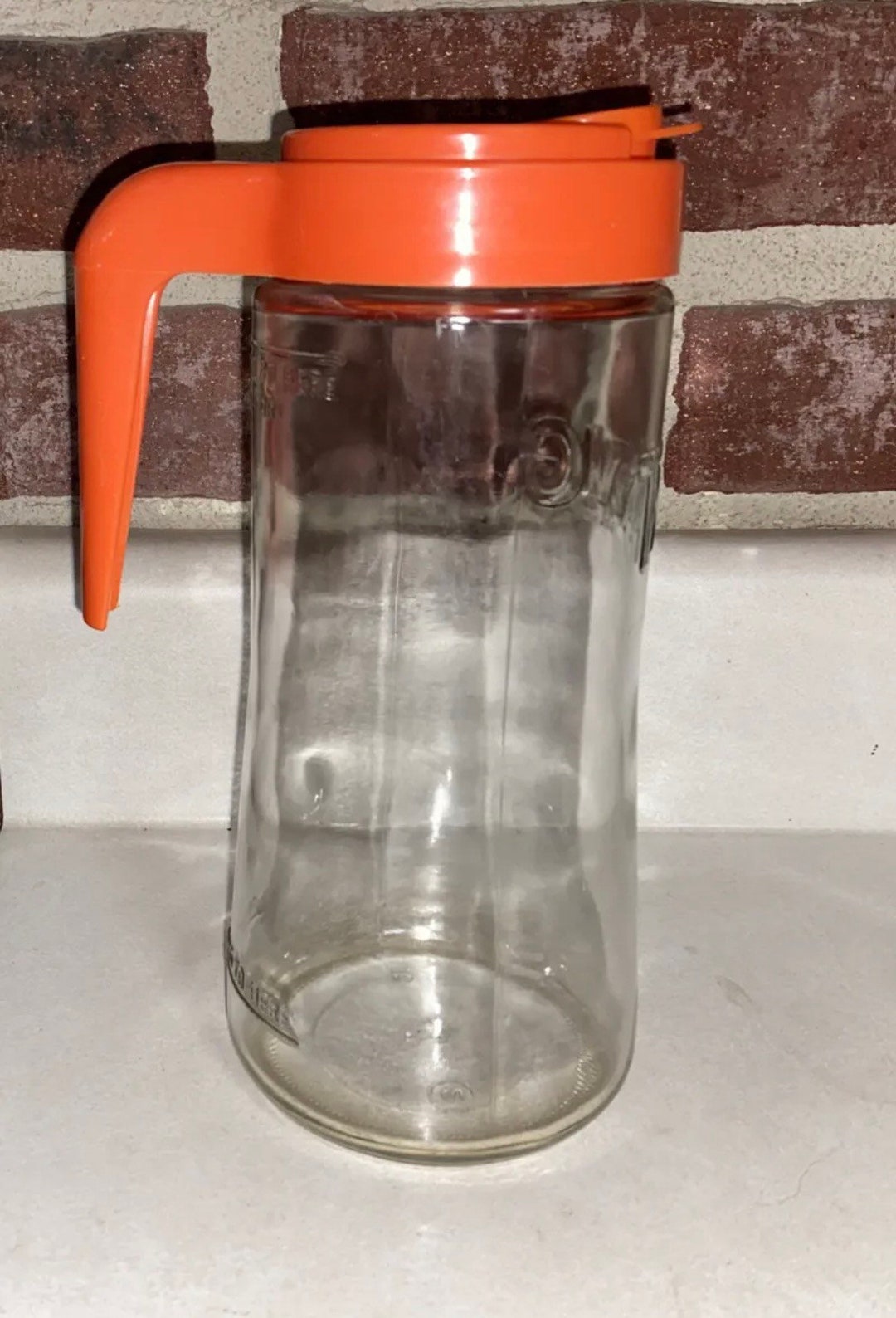 Vintage Tang 1970s Anchor Hocking Clear Glass Pour Pitcher Orange Lid ...