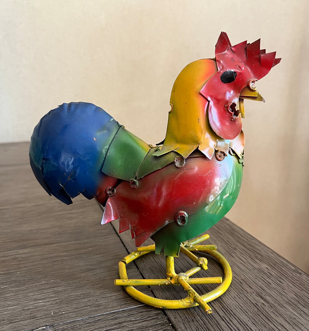 Vintage Collectible Colorful Metal Rooster With Very Solid Base - Etsy