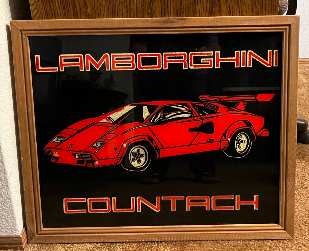 Vintage Lamborghini Countach Golden Foil Advertising Mirror - 22” X 18. ...