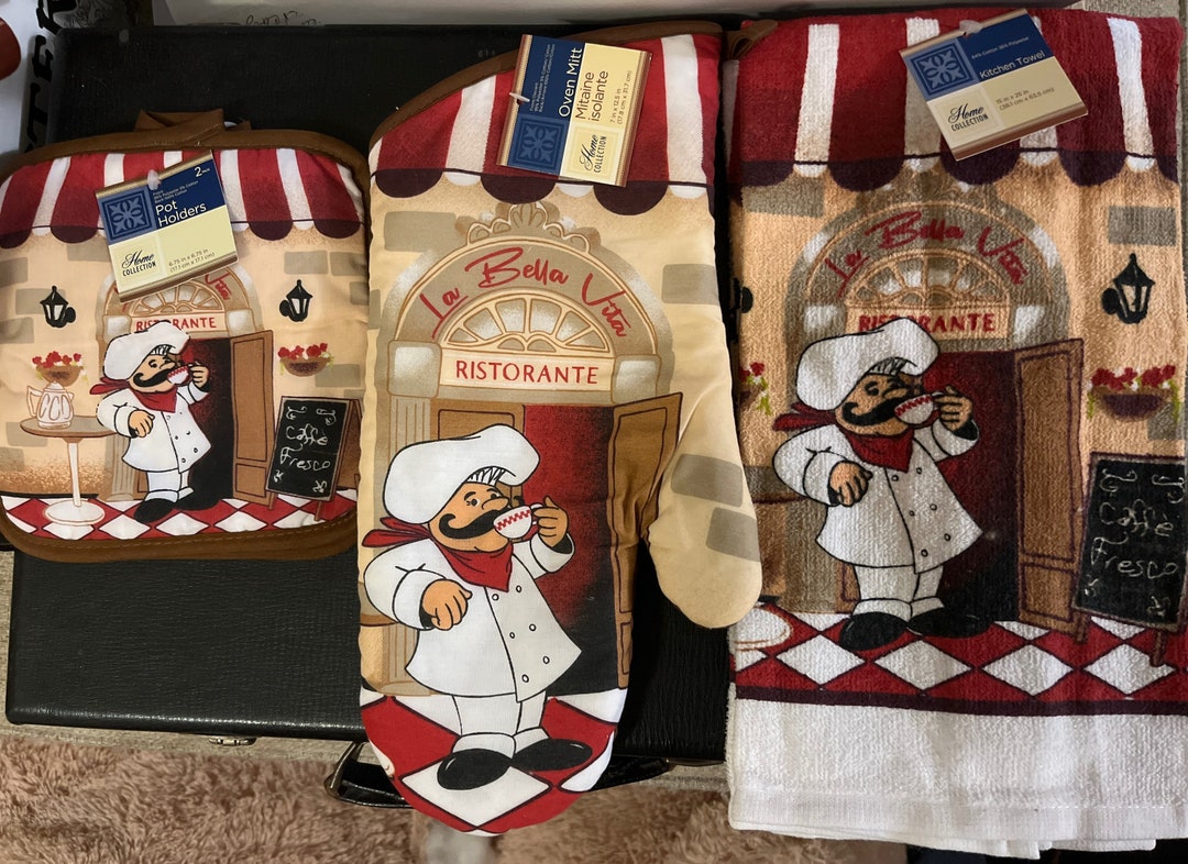 Collectible Italian Chef Decor - 5 Pieces Kitchen Linens - Etsy