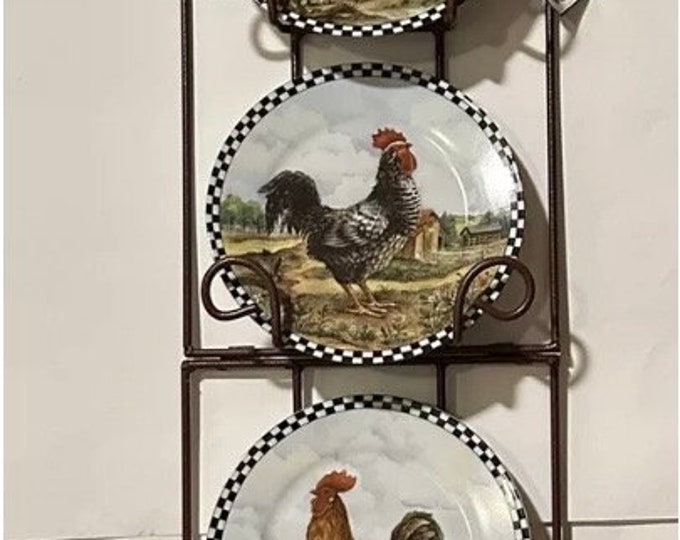 Rooster Plate Rack & 4 Porcelain 8” Rooster Z Plates Item #38143 - Etsy