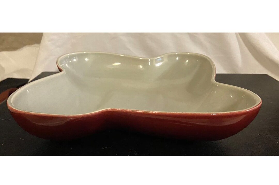 Vintage Red Wing Art Pottery Serving Bowl Deep Red Outer With Beige ...