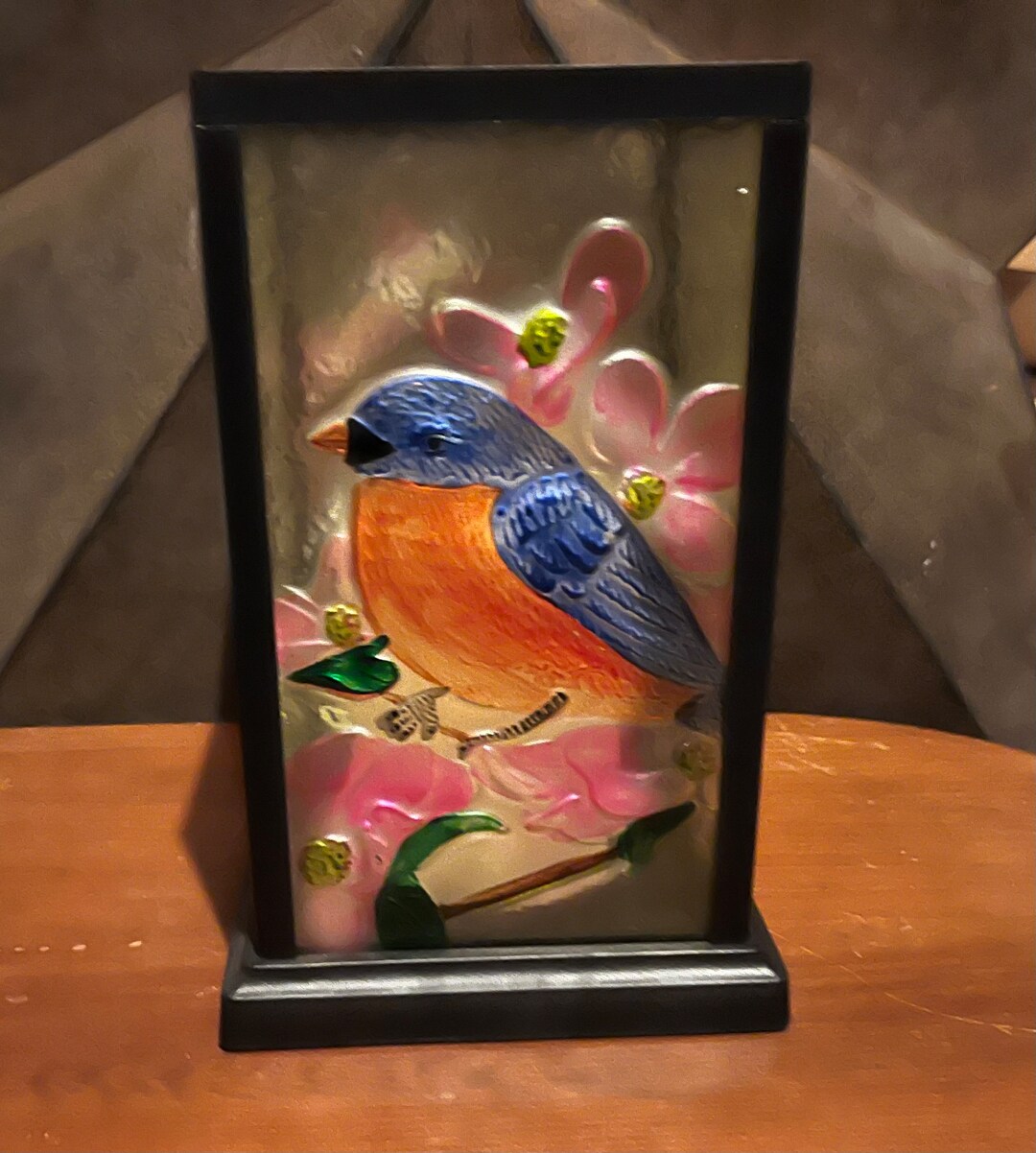 Collectible LED Red Breasted Robin & Flowers Square Reflective Holder ...