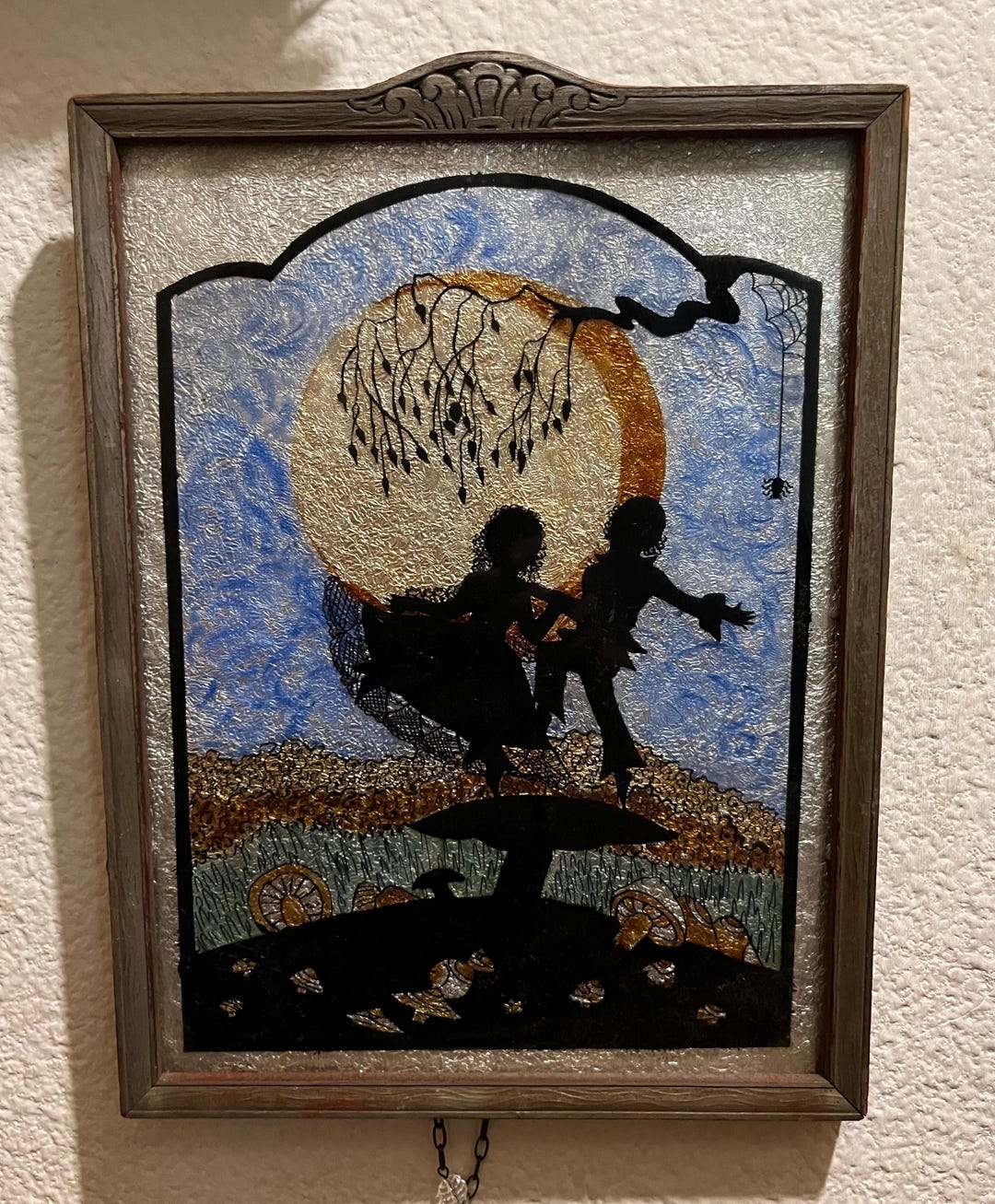 Vintage 1930s Victorian Reverse Glass Painting Silhouette Couple With ...