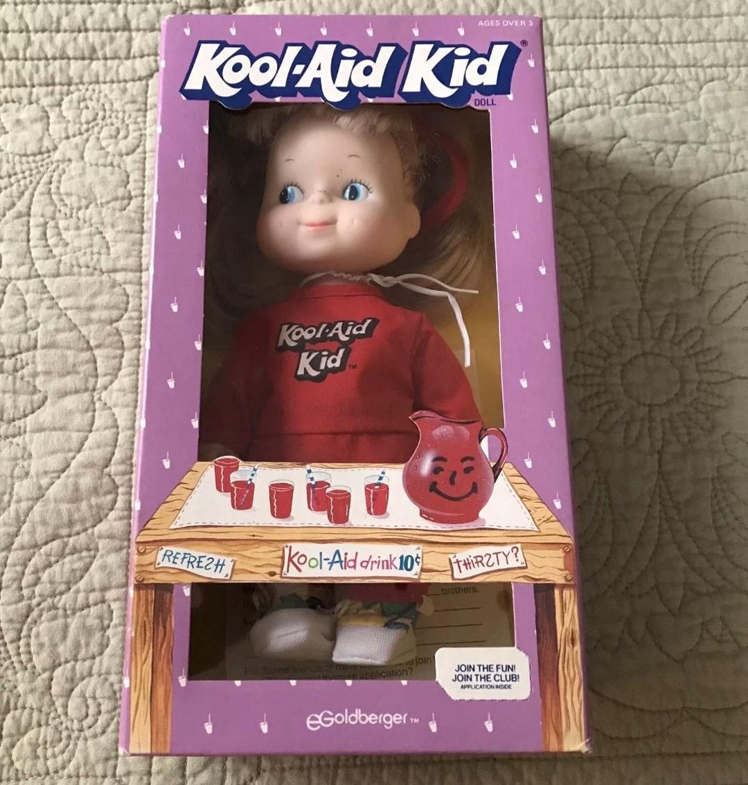 Vintage 1988 Collectible EEGEE Kool-aid Kid Doll Blonde Hair Blue Eyes ...