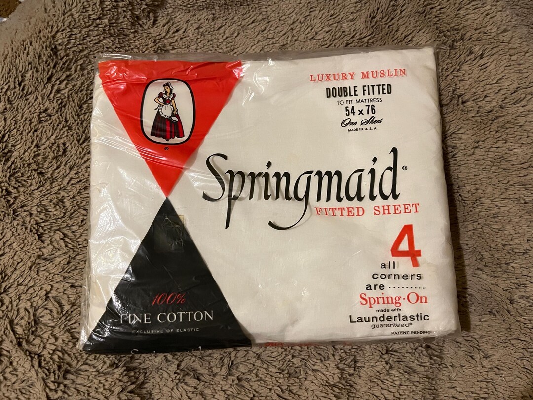 Vintage Springmaid 100% Cotton Fine Muslin Double Bed Fitted Sheet 56 ...