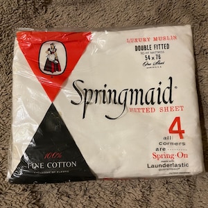Vintage Springmaid 100% Cotton Fine Muslin Double Bed Fitted Sheet 56 ...