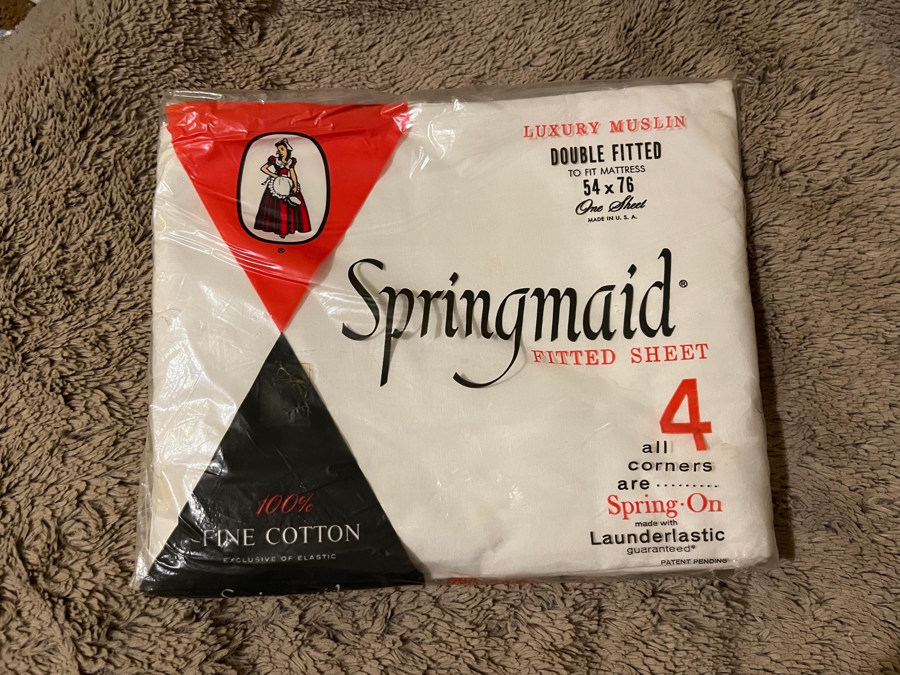 Vintage Springmaid 100% Cotton Fine Muslin Double Bed Fitted Sheet 56 X ...